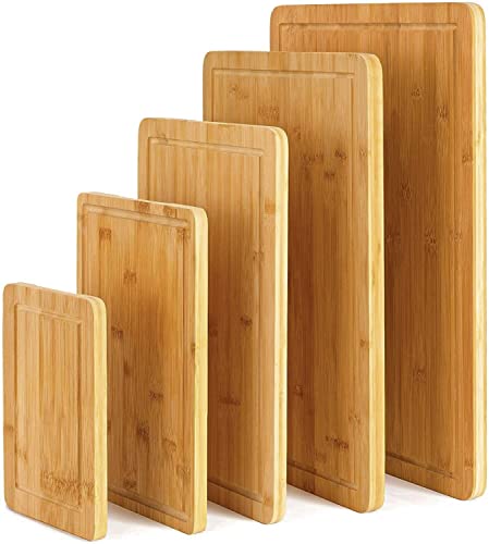 Bamboo Cutting Board Set, Wood Cutting Boards for Kitchen, Chopping Board Set with Juice Groove, Heavy Duty Charcuterie Boards for Meat (Butcher Block) Cheese, Large Cutting Boards (5-Pieces)