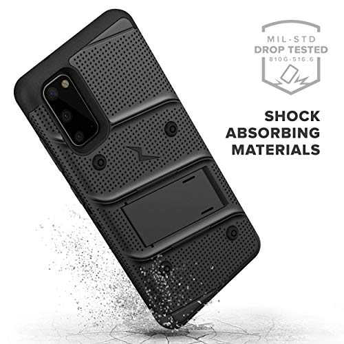 Zizo Bolt Series for Galaxy S20 Case with Kickstand Holster Lanyard - Black