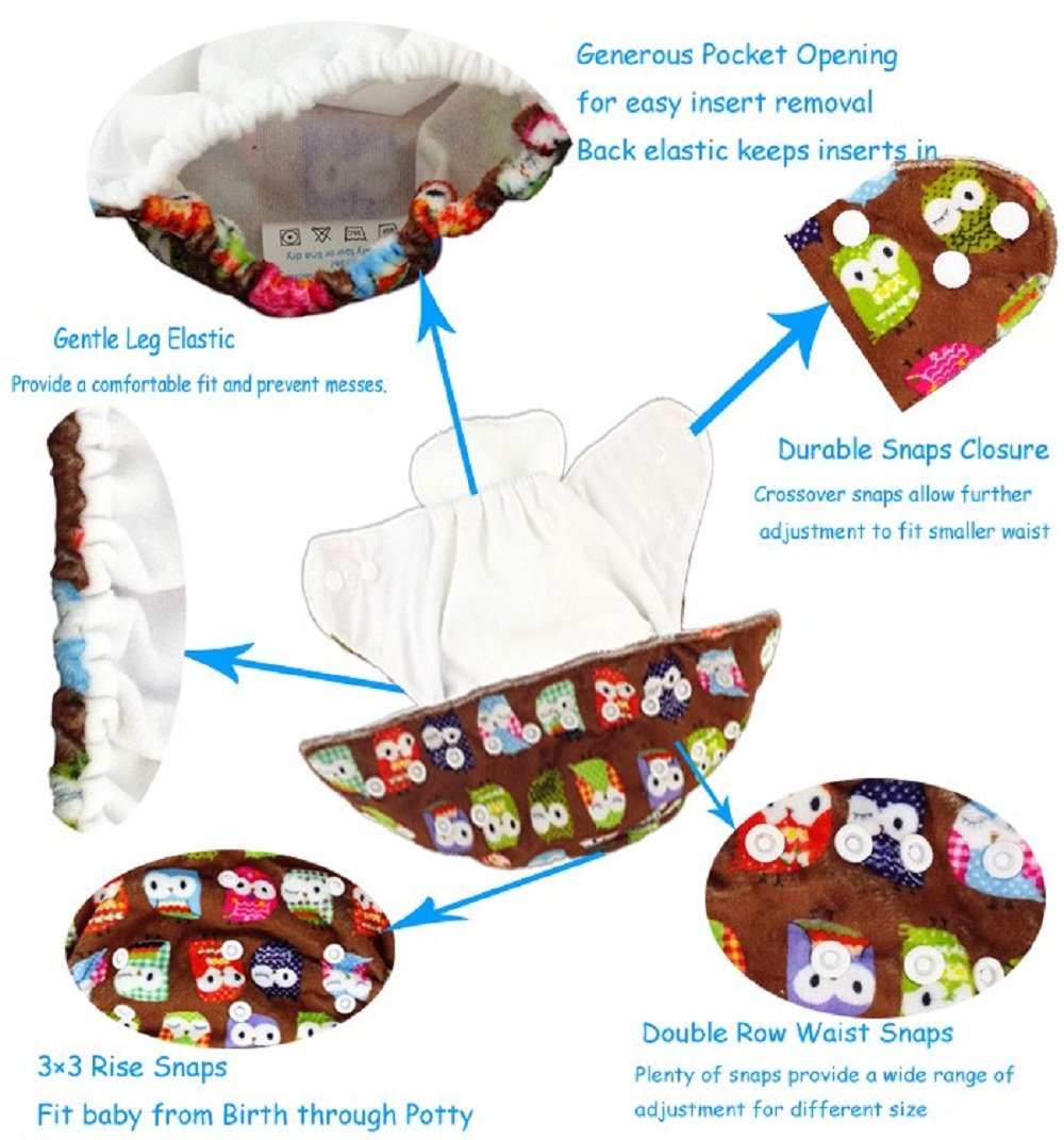 Ohbabyka Reusable Washable Baby Boys/Girls Pocket Cloth Diapers with 1pc Insert (Penguin+1 Insert)