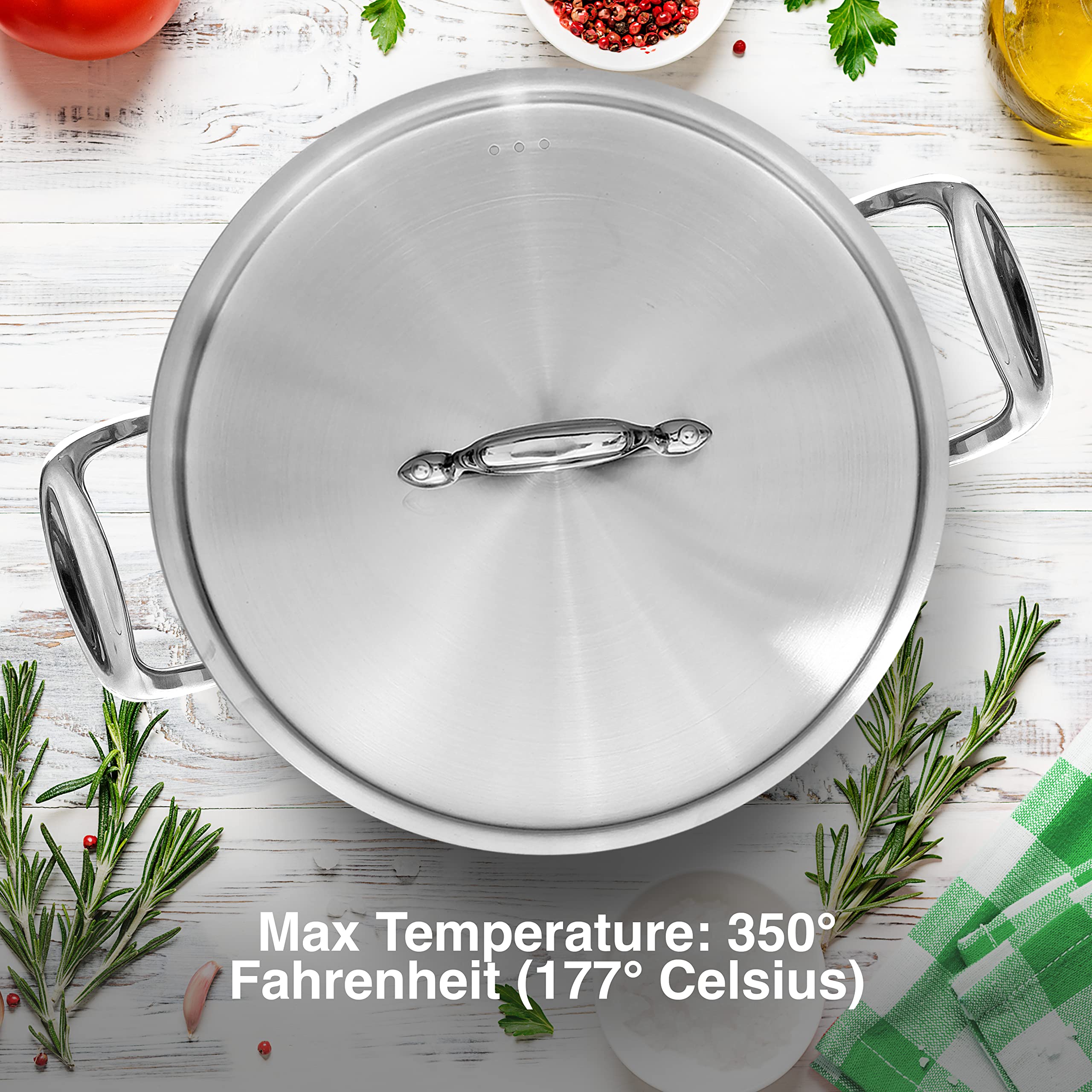 NutriChef Lid for 8-Quart Stockpot - Stainless Steel Kitchen Cookware Cover with Handle, Fits 9.5β Pot Inner Size, Works with Model NCSPT8Q 8-qt. Stock Pot