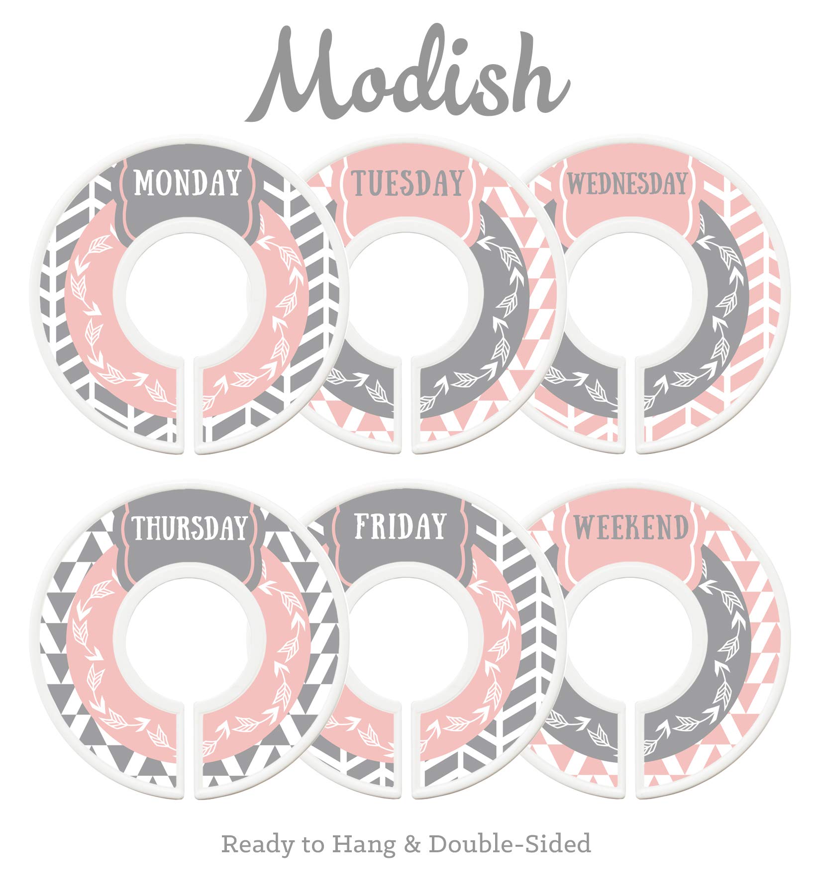 Modish Labels, Weekly Clothes Organizer, Days of the Week Closet Organizer System, Daily Closet Organizer, Closet Dividers, School Clothes Dividers (Pink Arrows)