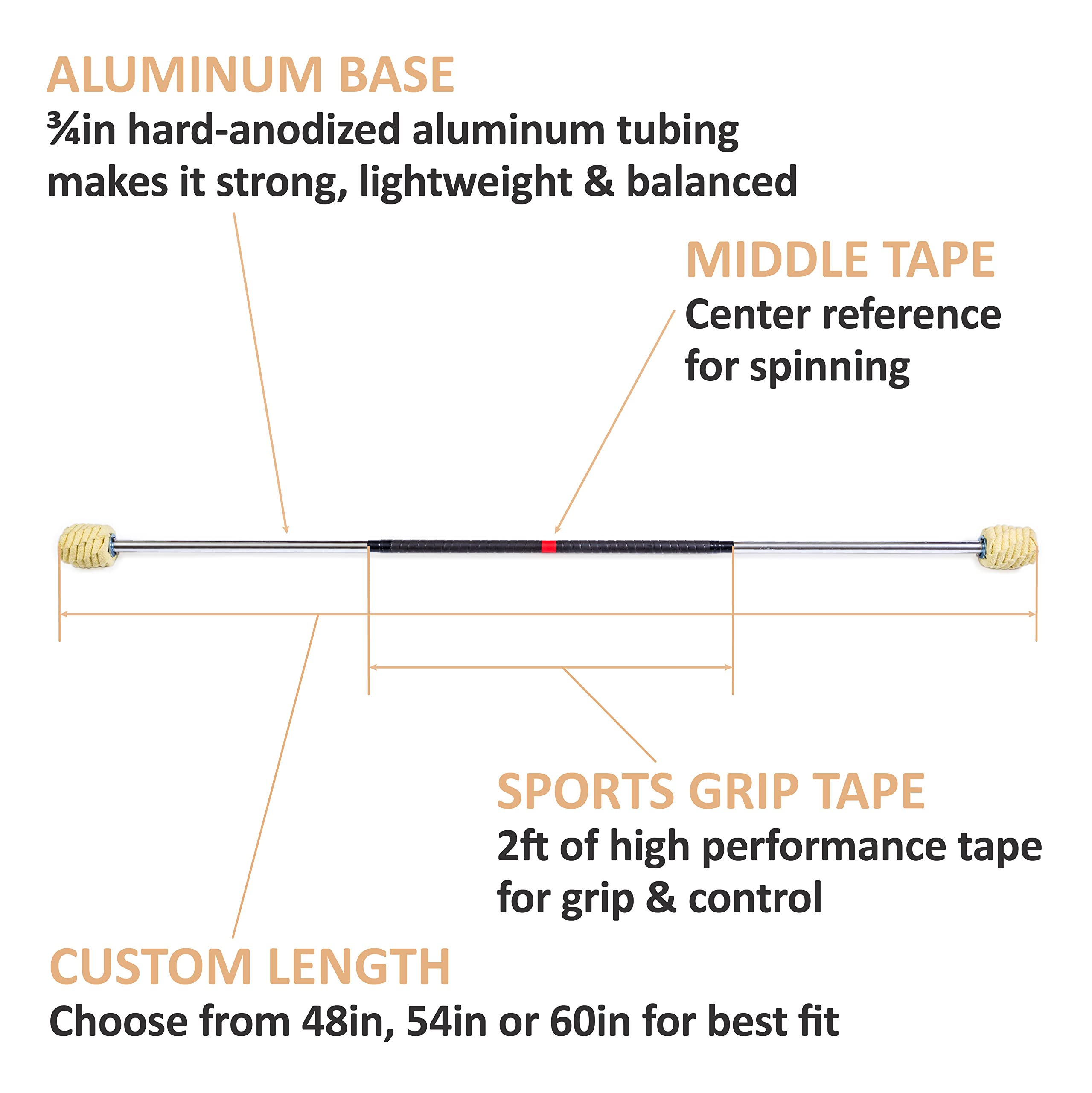 FIRE MECCA Fire Staff – 3 Inch Woven Kevlar MoonBlaze Head – Custom Length – 60 Inch Length – Aluminum Tube Body – Flow, Spinning, Circus, Dance Prop – for Festivals, Ceremonies, & Performances