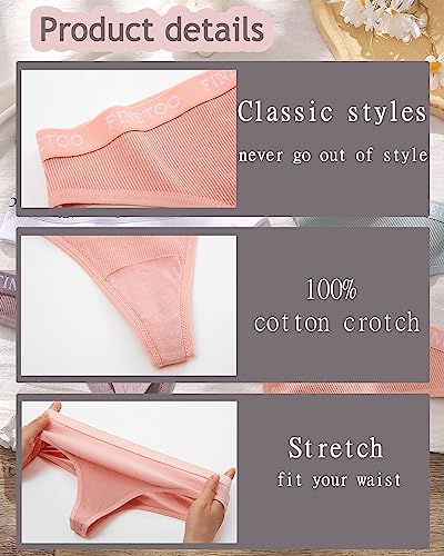 FINETOO Cotton Thongs for Women Breathable Stretch Hipster Panties Sexy Thong Underwear S-XL