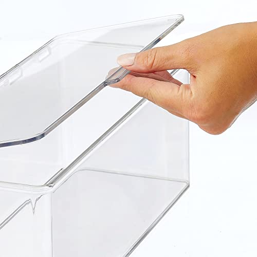 mDesign Plastic Stackable Tall Storage Bin Container Box with Hinged Lid for Kids Room, Play Room, Nursery for Organizing Toys, Games, Puzzles, Craft and School Supplies - 8 Pack - Clear