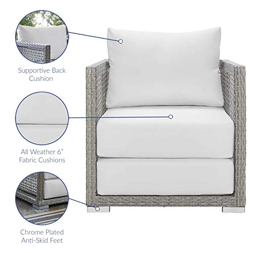 Modway Aura Wicker Rattan Outdoor Patio Arm Chair with Cushions in Gray White