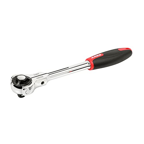 ARES 42022 – 3/8-Inch Drive 100-Tooth Swivel Head Ratchet - 270 Degree Swivel Action - Comfort Grip TPR Handle - Quick-Release Head Design – Chrome Vanadium Steel Construction – Mirror Polish Finish