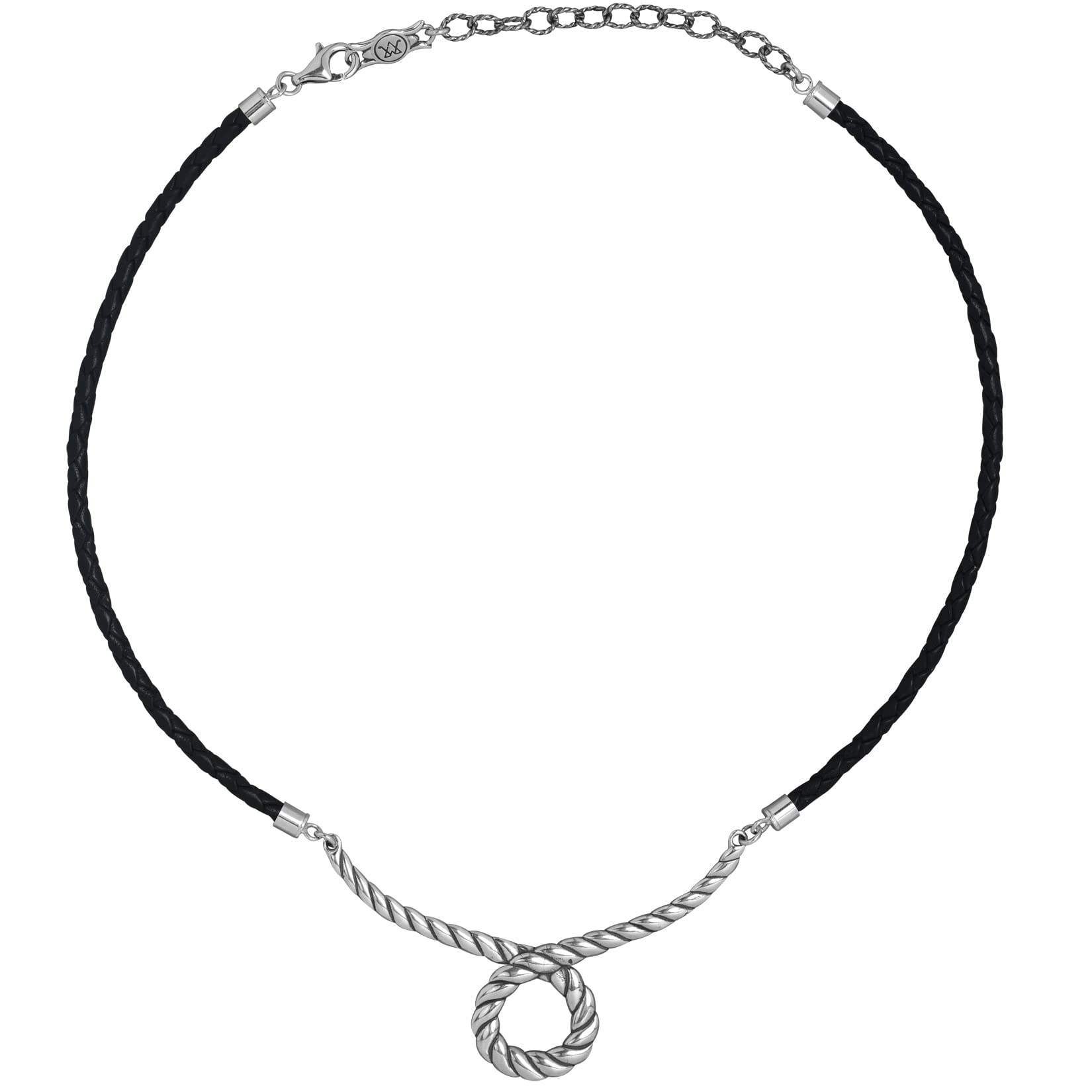American West Sterling Silver Women's Strand Necklace Black Genuine Braided Leather 17 to 20 Inch