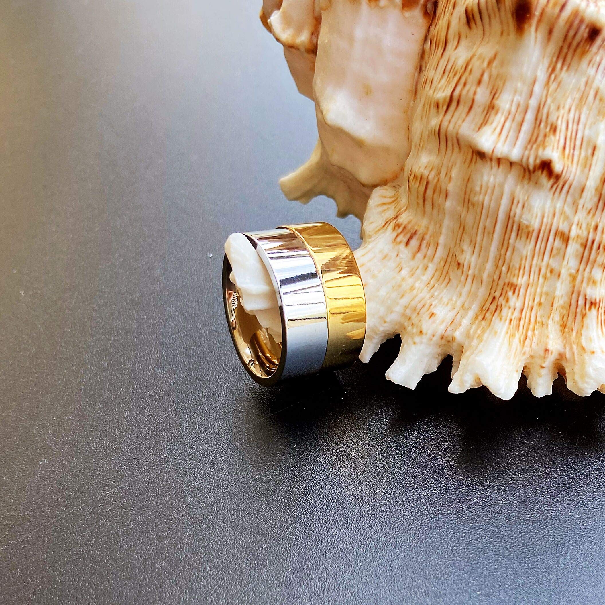 ailov Minimal 6mm Wide Flat Ring Band Stacking Jewelry 18K Gold-plated Cigar Statement Cuff Tube Band Ring (Gold, 7)