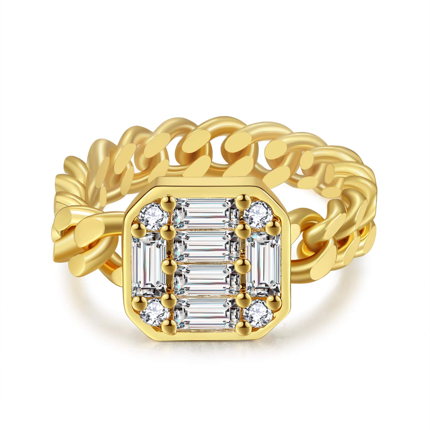 ailov Retro Inspired Statement Signet Ring Cubic Zirconia Chain Band (Clear White Zircon, 7)