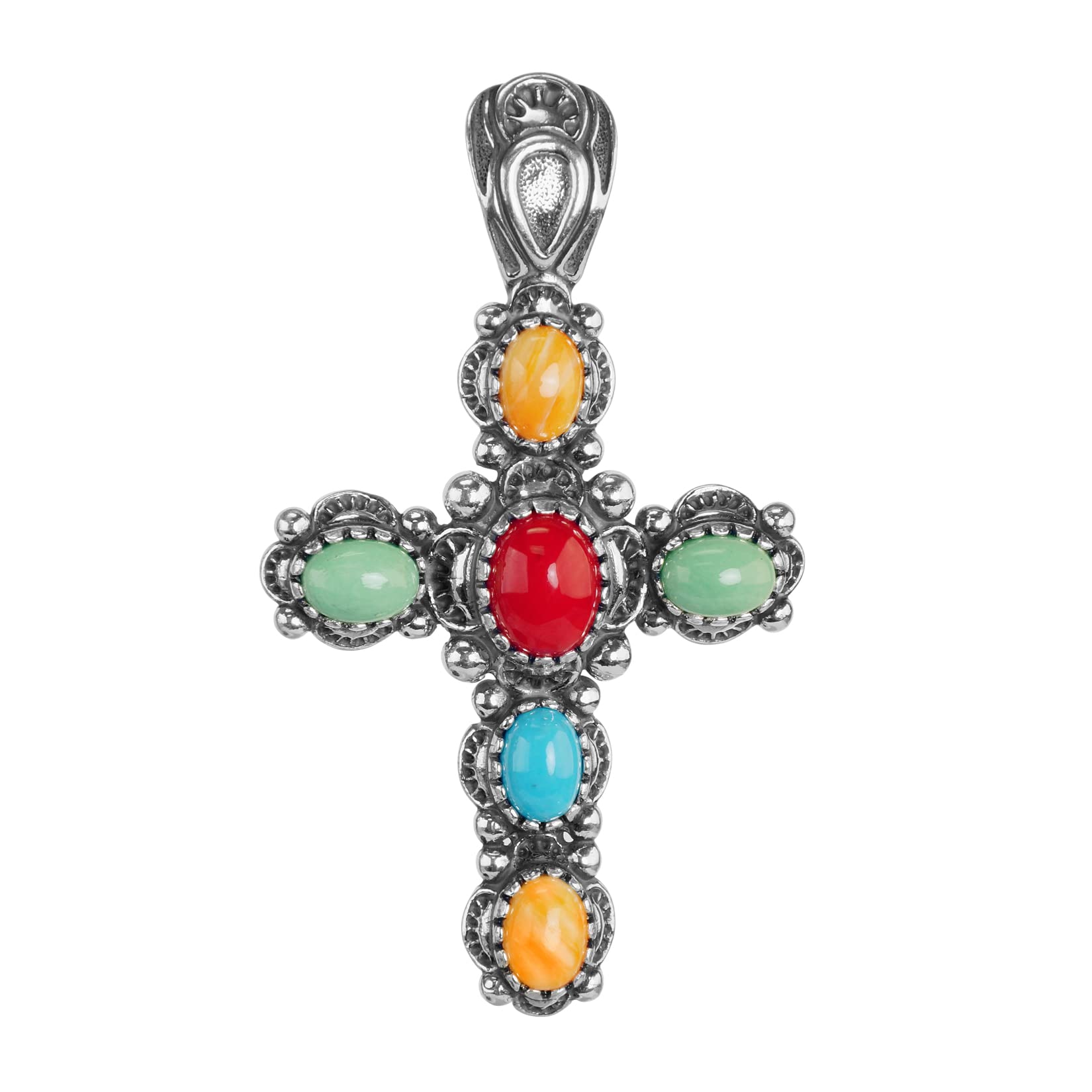 American West Sterling Silver Women's Pendant Enhancer Multi Gemstone Cross