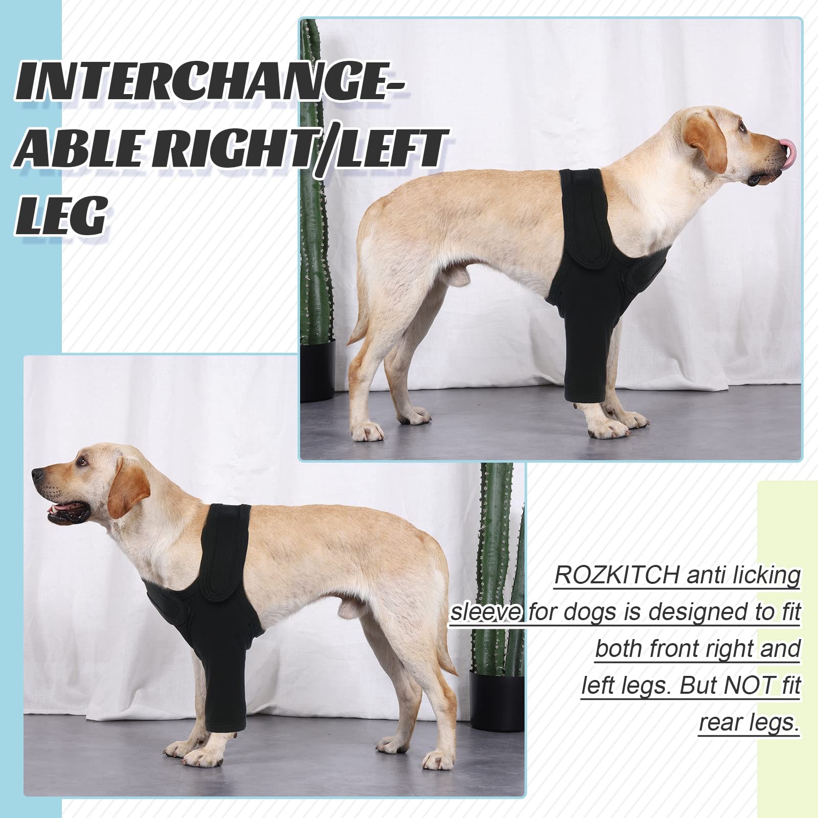 ROZKITCH Dog Surgery Recovery Sleeve Front Right Left Leg, Pet Prevent Licking Wound Elbow Brace Protector, Dog Recovery Suit Cone Collar Alternative for Sprain ACL CCL Arthritis Joint Care Black 2XL