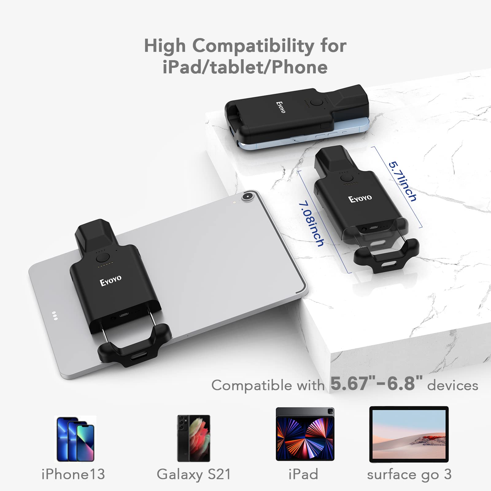 Eyoyo 2D Bluetooth Barcode Scanner Compatible with iPad, Tablet, iPhone, Android Phone, 3000mAh Rechargeable Battery, Portable Wireless 1D QR UPC Bar Code Reader for Library Book Warehouse Inventoryโฆ