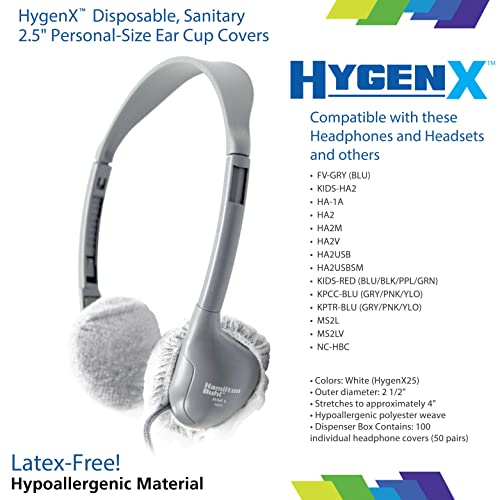 HamiltonBuhl HygenX Sanitary Ear Cushion Covers (2.5"" White, 50 Pairs) - for On-Ear Headphones & Headsets (HygenX25)