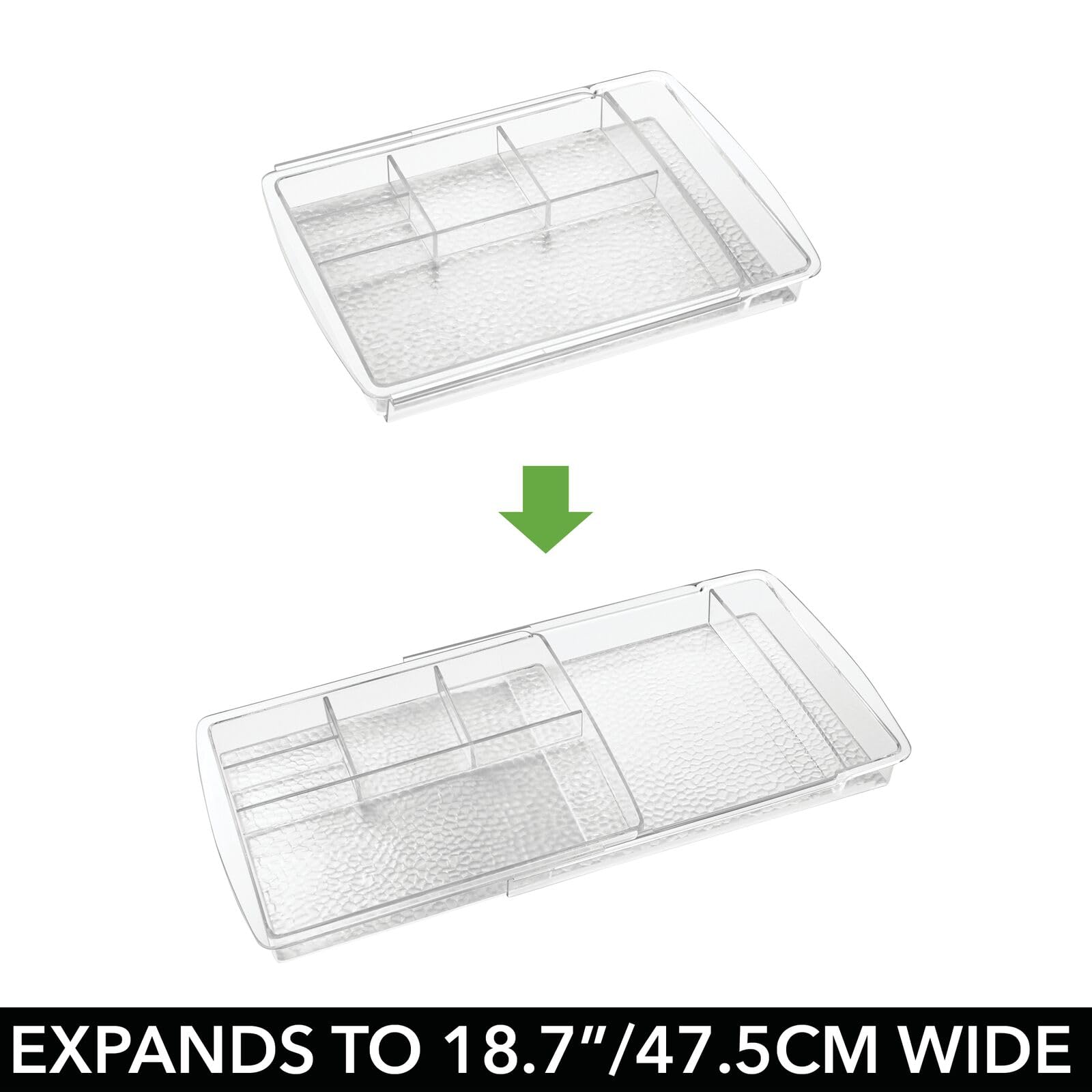 mDesign Expandable Makeup Organizer for Bathroom Drawers, Vanities, Countertops: Organize Makeup Brushes, Eyeshadow Palettes, Lipstick, Lip Gloss, Blush, Concealer - Adjustable Width - Clear