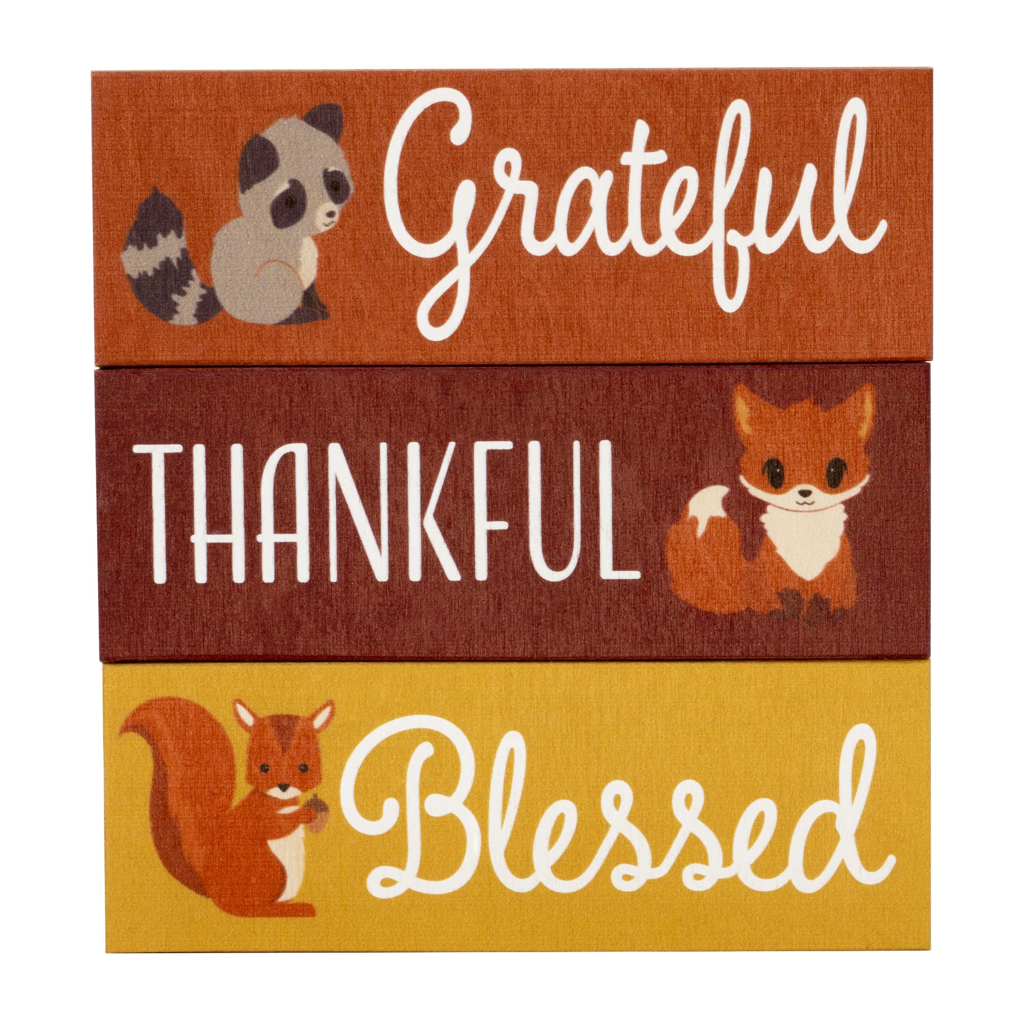 Fall Decorating Grateful Thankful Blessed Wood Block Signs β 3-Piece Fall Decor Set, Thanksgiving & Friendsgiving Decorations, Autumn Tiered Tray Accents