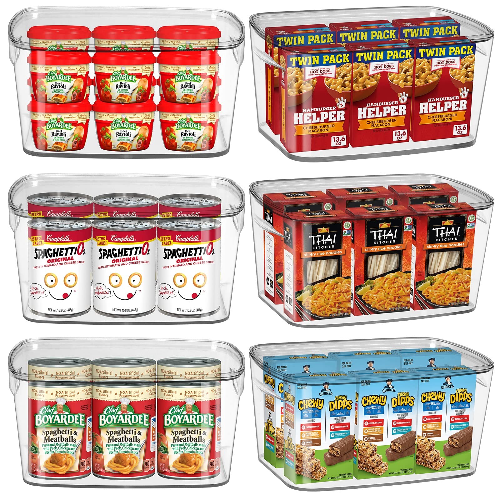 AREYZIN Set of 6 Lidded Plastic Storage Baskets + 6 Pack Clear Storage Bins Freezer Organizer Bins Pantry Organization and Storage