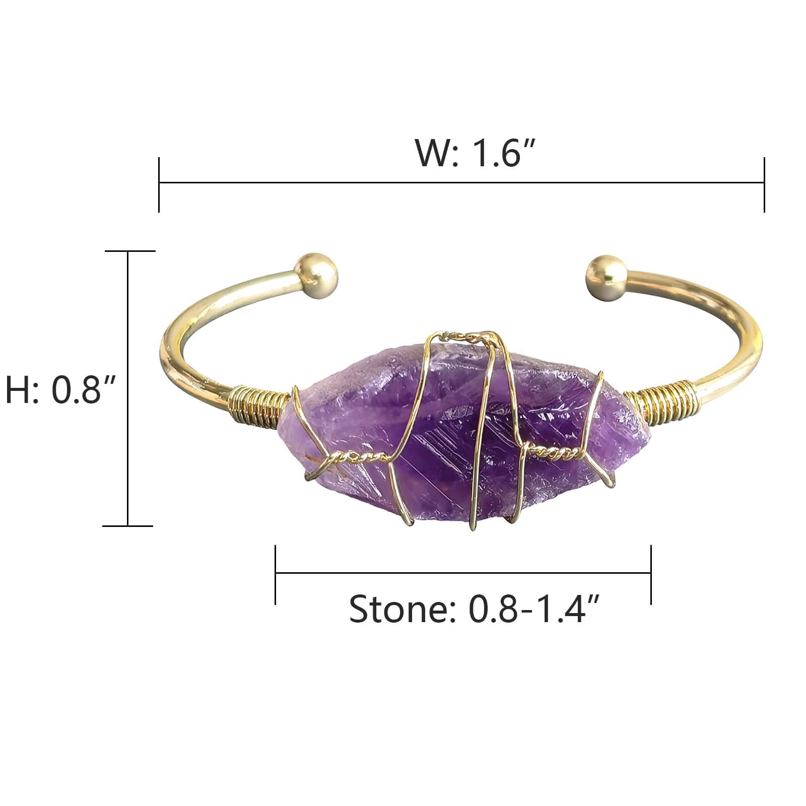 Amethyst Bangle Bracelet, Gold Plated Wire Wrap Natural Purple Crystal February Birthstone Bracelet Cuff for Women, Handmade Adjustable Irregular Raw Gemstone Large Wrists, 0.8ββ~1.4ββ
