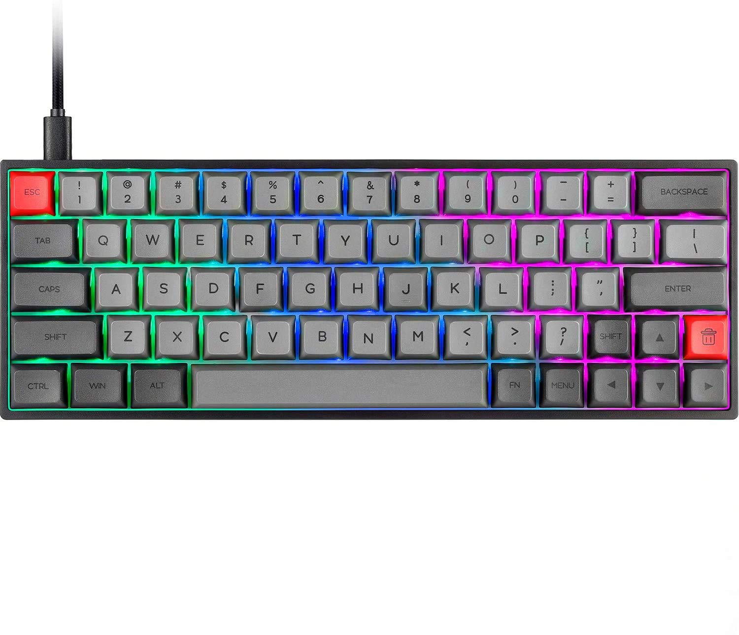 COSTOM SK64 60% Mechanical Gaming Keyboard, 61 Keys Multi Color RGB Illuminated LED Backlit Wired Programmable with PBT Heat Sublimation Keycaps for PC/Mac Gamer (Black, Gateron Optical Brown)