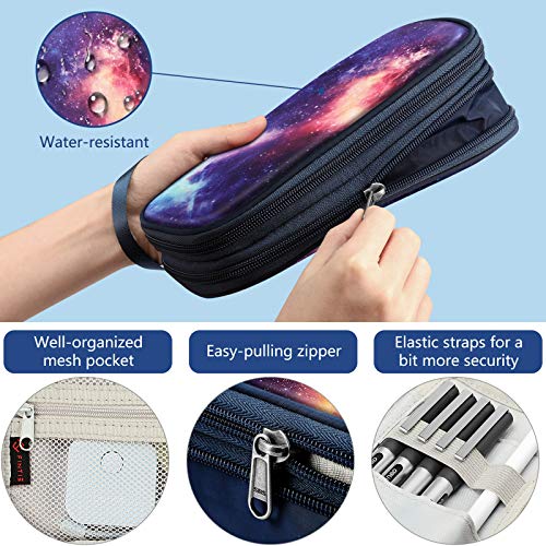 FINPAC Expandable Pencil Case, Large Capacity Pencil Box, Pen & Marker Storage Pouch Stationery Organizer for Men Women Outdoors, Pen Bag Office Supply, Galaxy
