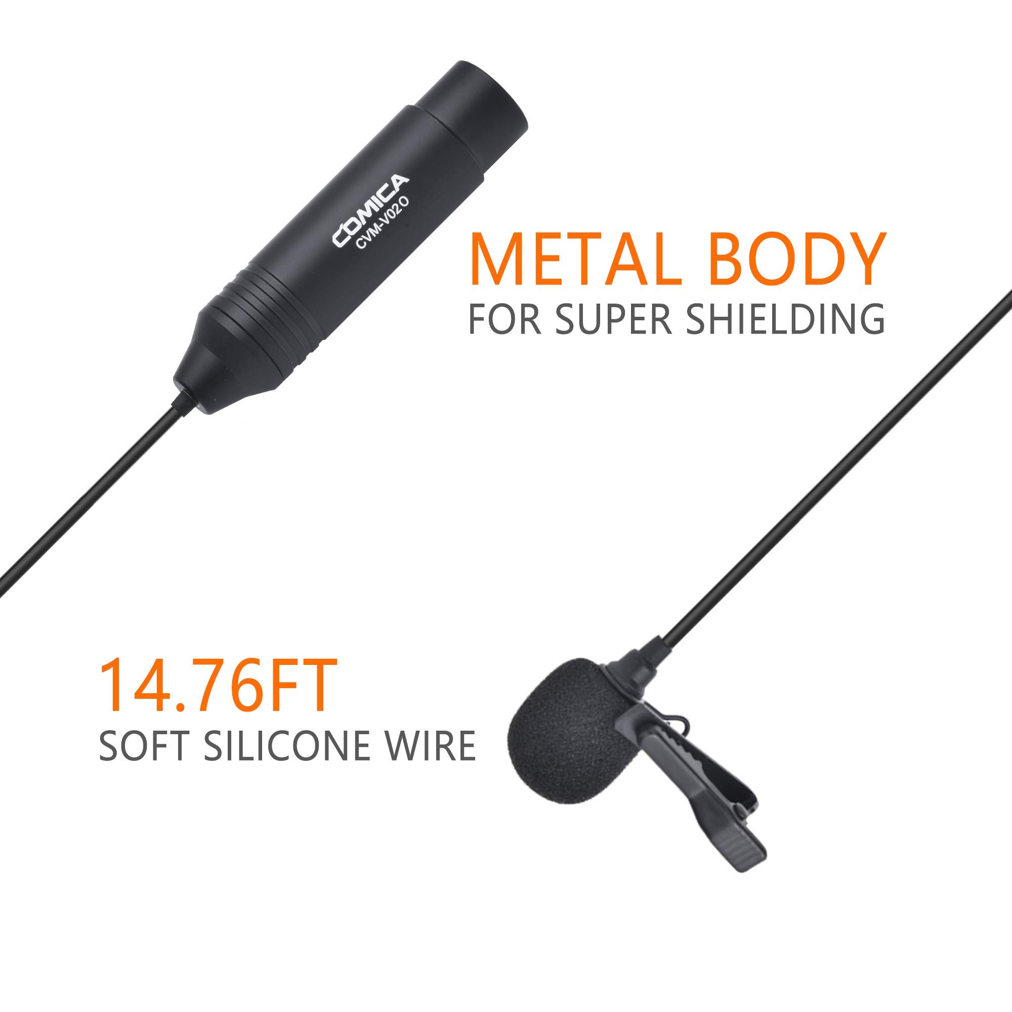 COMICA CVM-V02O Phantom Power Omnidirectional XLR Lavalier Lapel Microphone,14.76 fts Lapel Mic for Canon Sony Camcorders Zoom H4n H6 Tascam DR-60D/70D DR-100 Recorders Audio Mixer (1 Pack)