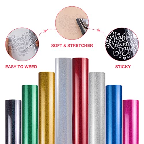 HTVRONT Silver Glitter HTV Vinyl Roll-12 x 15FT Silver Glitter Heat Transfer Vinyl for Shirts, Glitter Iron on Vinyl for All Cutter Machine,Easy to Cut for Heat Vinyl Design