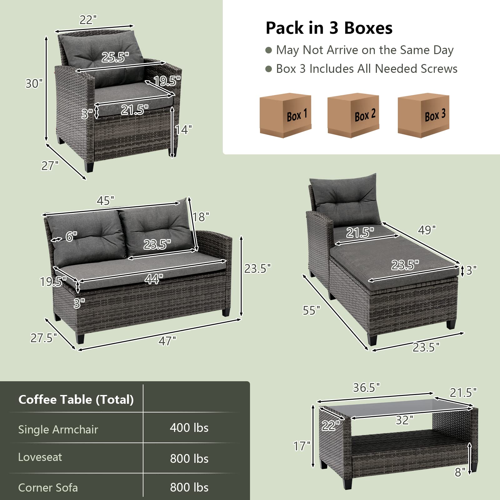 HAPPYGRILL 4 Pieces Patio Furniture Set Outdoor PE Wicker Sectional Sofa Set with Corner Sofa and Cushions, 2-Tier Coffee Table with Extra Storage Shelf, Patio Conversation Set for Poolside Backyard