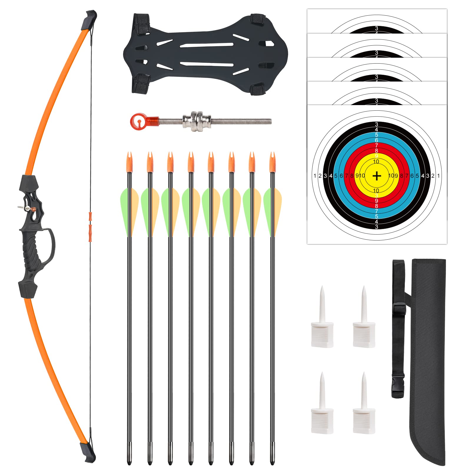 Aimdor Archery Kids Bow and Arrow Set Youth Bow and Arrow Birthday Gift Bow Kids Bow Beginner Bow Practice Bow with 8 Arrows and Accessories for Outdooor Practice Orange