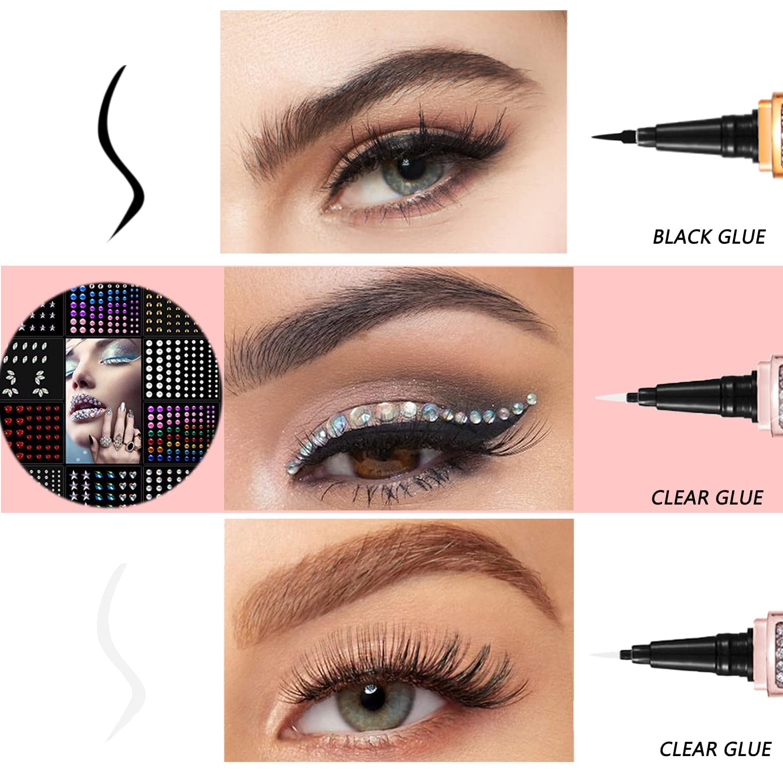AHNIK Eyeliner Lash Glue Latex-Free Suitable for Sensitive Eyes Eyeliner Glue Strong Hold Waterproof Eyelash Glue Pen Eyelash Glue for False Lashes (1P, Black)