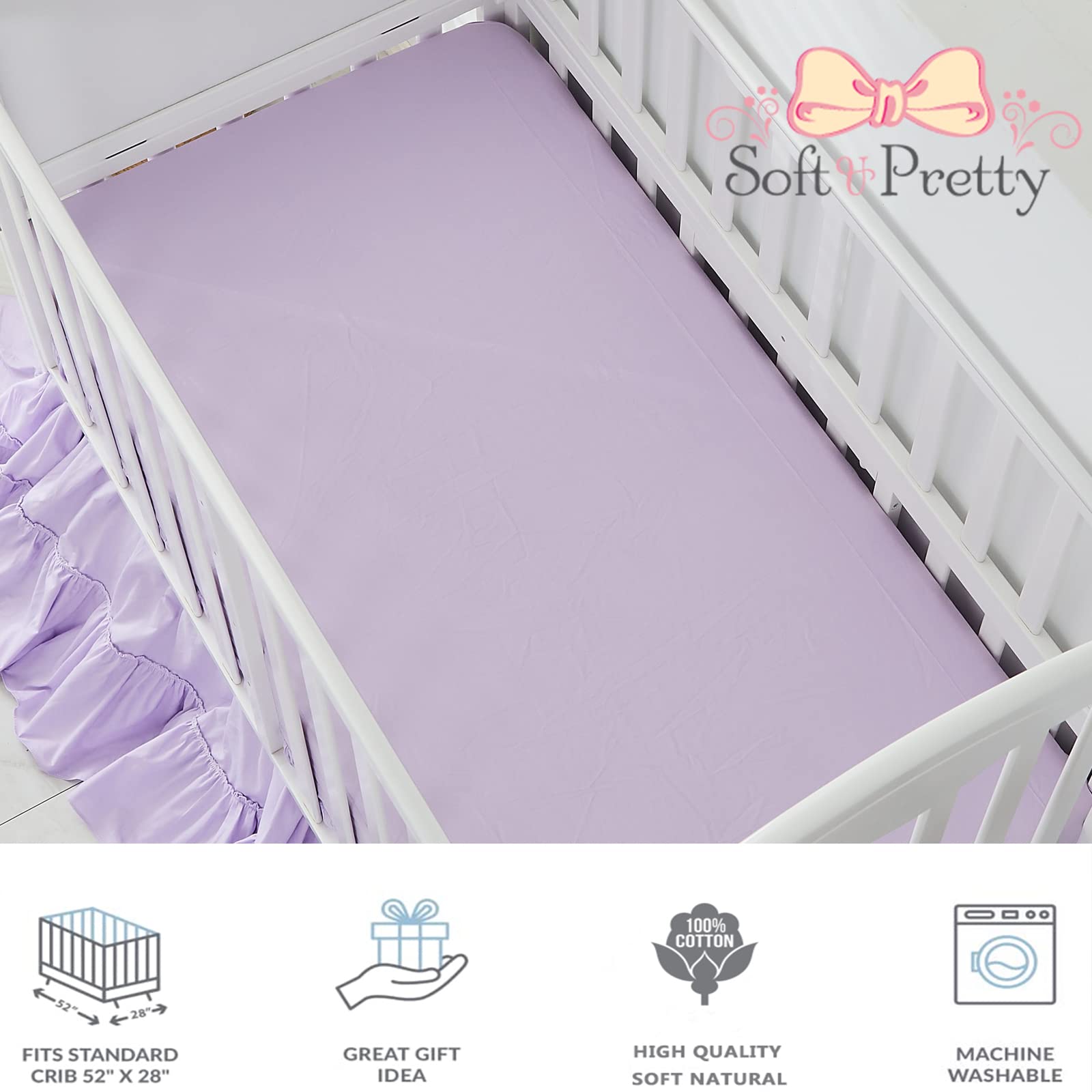 Brandream Crib Bedding Sets for Girls with Purple Elephant Embroidery 100% Washed Pure Cotton Baby Nursery Bedding Set 3 Pieces