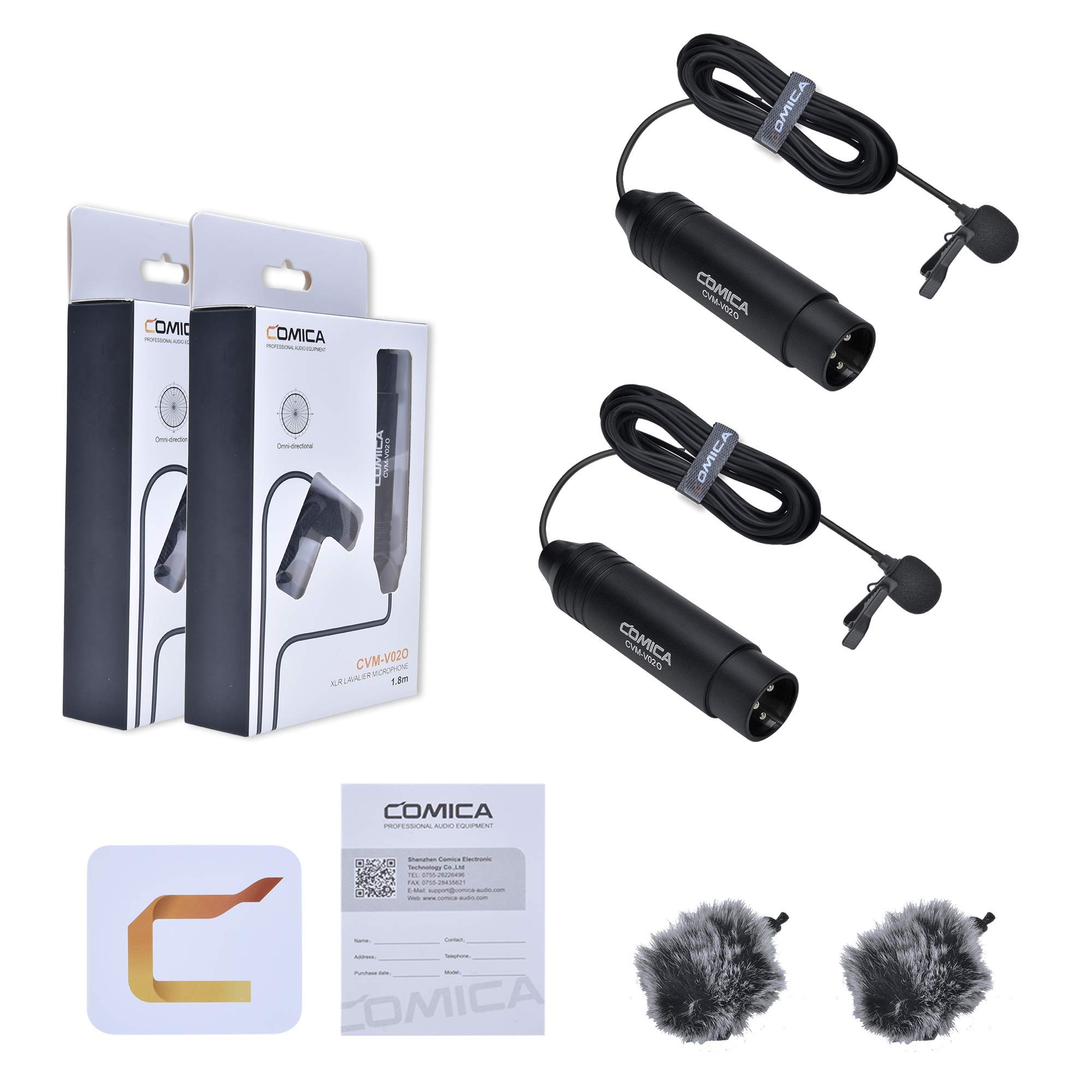 COMICA XLR 48V Phantom Power Lavalier Microphone,CVM-V02O 5.9fts Omni-Directional Lapel Mic for Canon Sony Panasonic Camcorders Zoom H4n H5 H6n Tascam DR-40 DR-60D/70D DR-100 Recorders 2 Pack