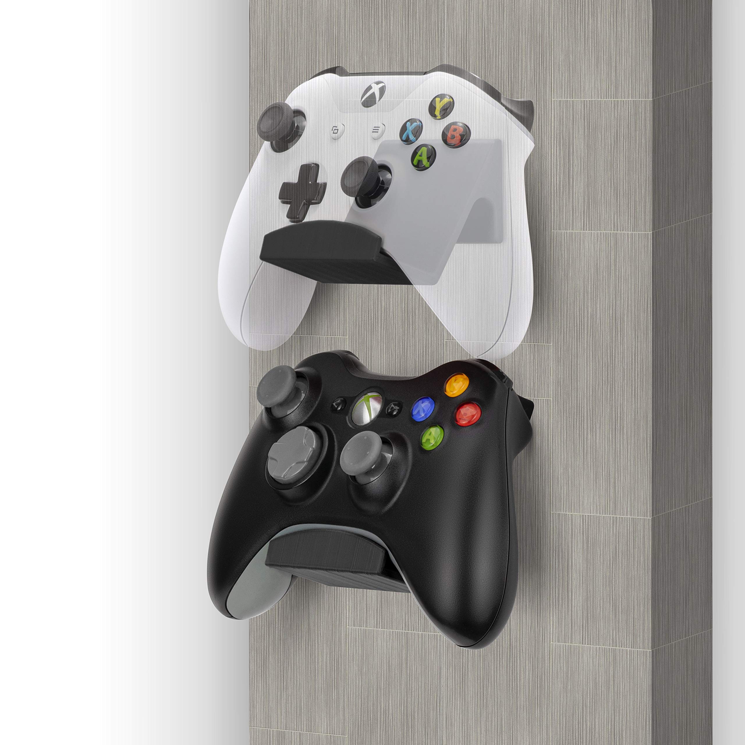 BRAINWAVZ Game Controller Wall Mount Stand Holder (2 Pack) for Xbox ONE Switch PS4 STEAM PC Nintendo, Universal Game Controller Accessories - No Screws, Stick on, Black