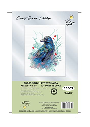 Counted Cross-Stitch Kit on Aida Canvas with Raven. Fabulous Ornament 7.09x9.06 inches 130CS. Marvelous for Art & Craft Amateurs