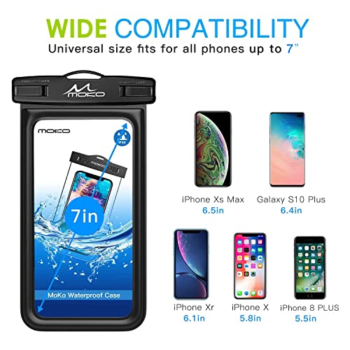MoKo Floating Waterproof Phone Pouch [2 Pack], Floatable Phone Case Dry Bag with Lanyard Sponge Compatible with iPhone 14 13 12 11 Pro Max X/Xr/Xs/SE 3, Galaxy S21/S20/S10/S9, Black+Black