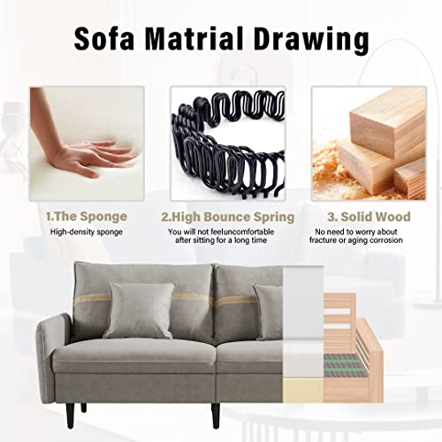 gefayluo 72.8 inch Sofa Couch Mid-Century 3-Seat Tufted Love Seat for Living Room Bedroom Office Apartment Dorm Studio and Small Space 2 Pillows Included (Silvery Gray)