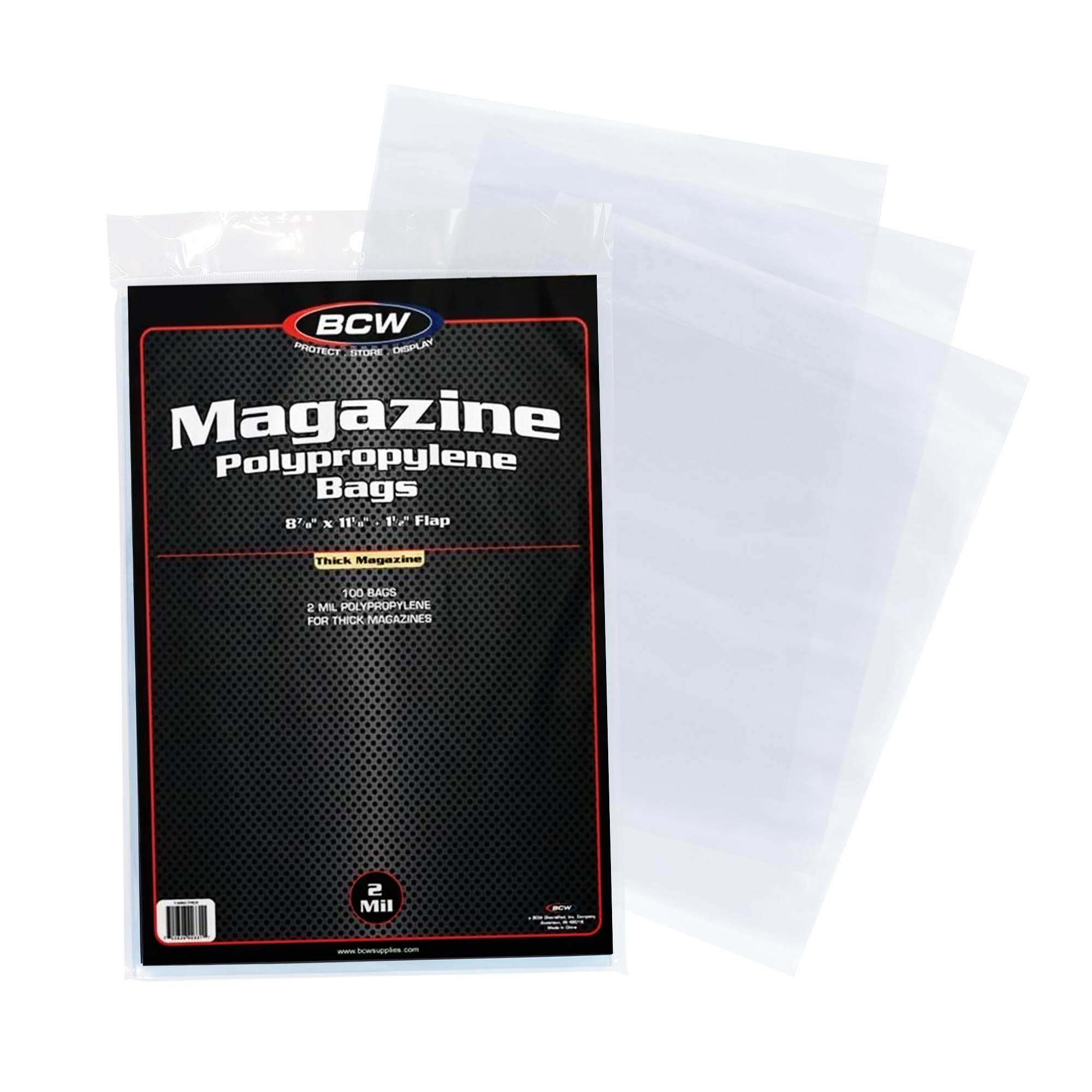 BCW Thick Magazine Bags - 1 Pack of 100 | Acid-Free, Clear Polypropylene Sleeves for Archival-Quality Storage of Collectible Magazines | Protect and Showcase Your Valuable Comic Book Collection