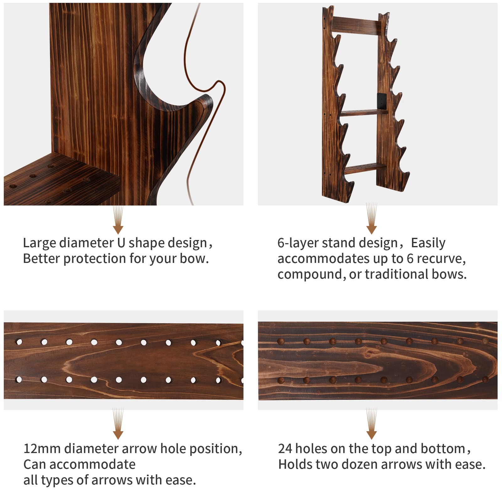 Aimdorarchery Bow Stand Bow Shelf for All Bows Pure Pine Wood Retro Design Best Choice for Bow Wall Decor Sturdy and Stable Bow Stand Can Hold 6 Bows 24 Arrows Storing your equipment conveniently