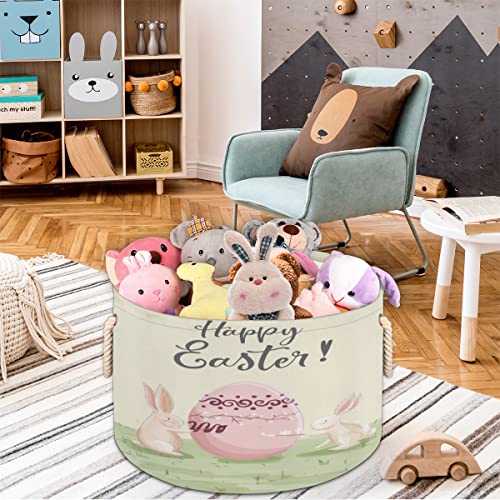 Happy Easter Funny Rabbits (7) Large Round Baskets for Storage Laundry Baskets with Handles Blanket Storage Basket for Bathroom Shelves Bins for Organizing Nursery Hamper Girl Boy