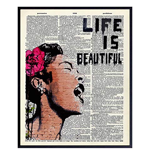 Banksy Wall Art - Upcycled Dictionary Graffiti Art Print, Billie Holiday 8x10 Street Art Poster, Home Decor - Urban Wall Art Print and Room Decorations - Makes a Great Gift - 8x10 Photo Unframed