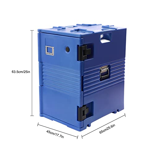GDAE10 End-Loading Insulated Food Pan Carrier,82Qt/90L Hot Box for Catering, PE Food Box Carrier One-Piece Buckle, Front Loading Food Warmer w/Handles&Wheels, for Restaurant, Canteen, Blue