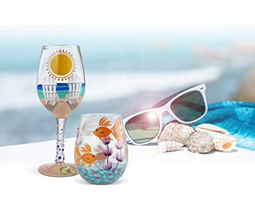Enesco Designs by Lolita Sun on The Beach Artisan Hand-Painted Wine Glass, 1 Count (Pack of 1), Multicolor