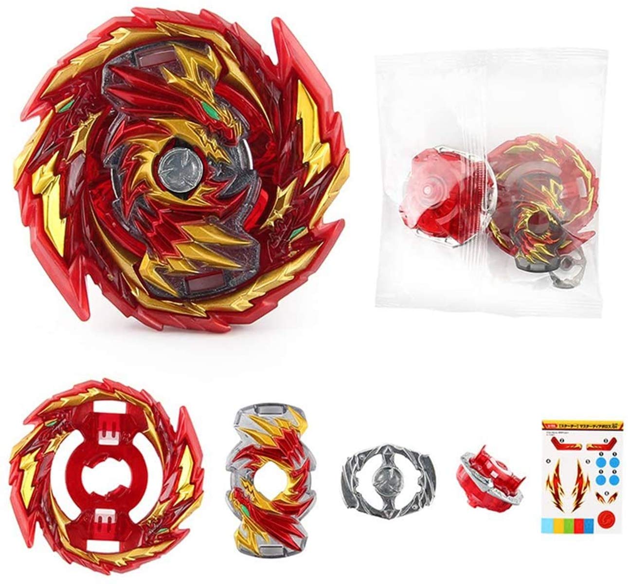 Bey Battle Burst Blade Evolution GT B-155 Booster Master Diabolos.Gn Red Left and Right Launcher Handle Starter Set Gaming Top God Bay Lr Bey Sparking Launcher Battling Tops Spinning Toys