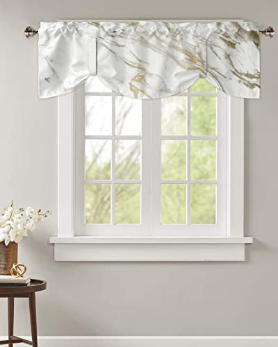 HilariousM Tie Up Curtains Valances for Bedroom Rod Pocket White Gold Marble, Adjustable Shades Window Treatment Kitchen Curtains for Cafe Bathroom Windows, 54x18inch, Wild Symbol