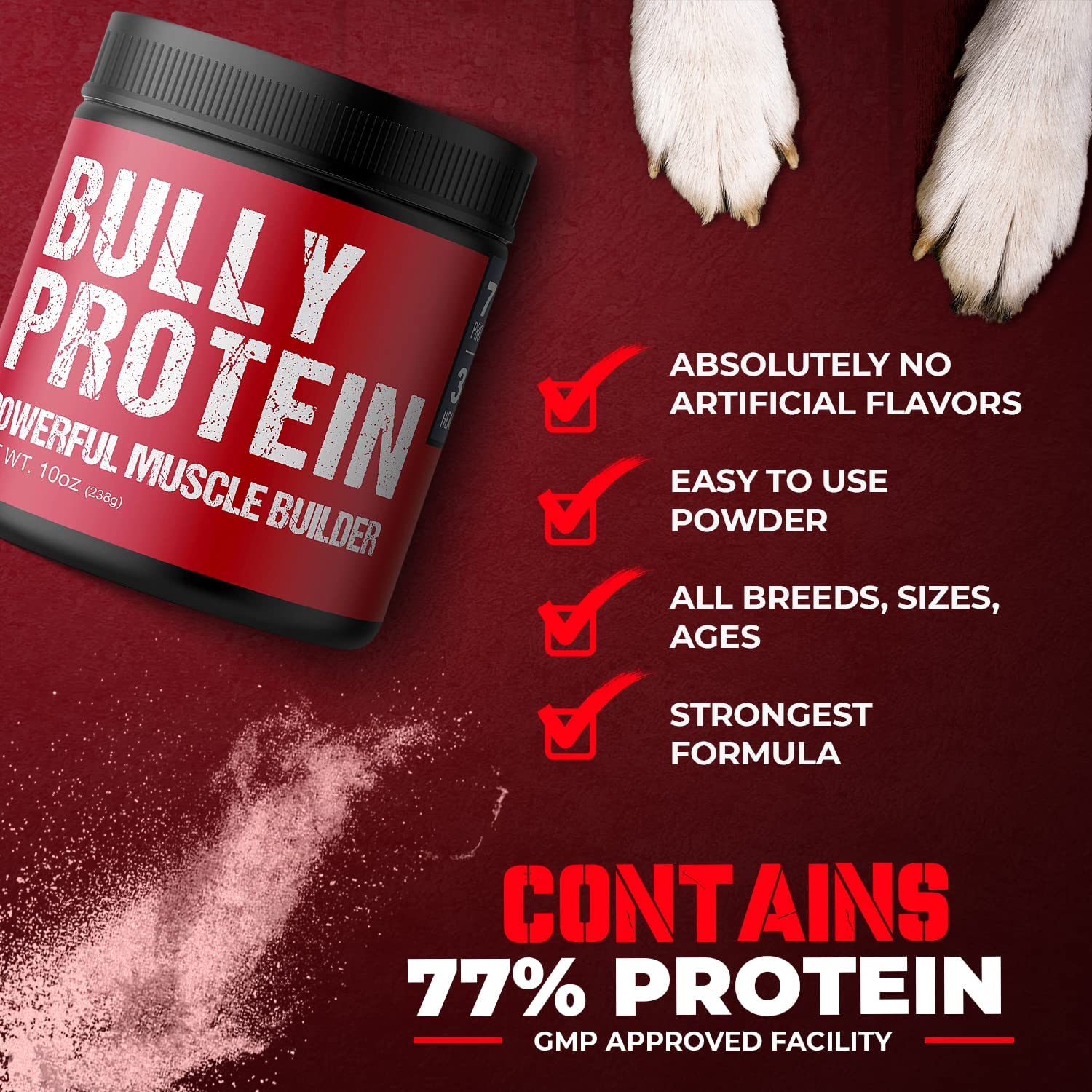 Bulk EM' UP! Real Meat Bully Protein Muscle Bulker | 283mg Pure Protein Powder for Bullys and Dogs | Daily Protein for Your Pitbull, Fast Gains. 30 Day Supply (60 Servings) Bully/Dog Protein