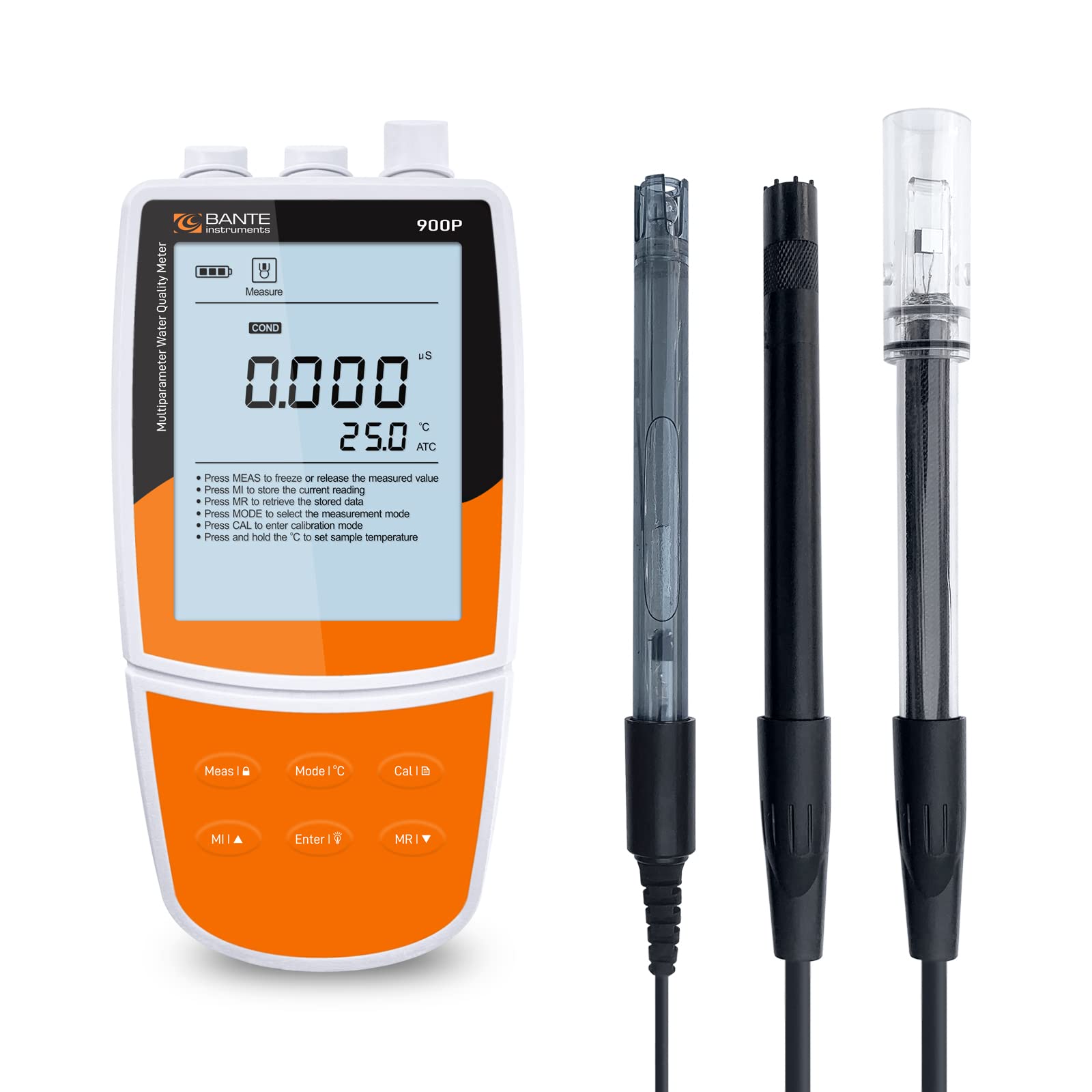 Bante 900P Portable pH/Conductivity/Dissolved Oxygen Meter | Multiparameter Water Quality Meter | for Measuring pH, ORP, Ion, Conductivity, TDS, Salinity, Resistivity, Dissolved Oxygen