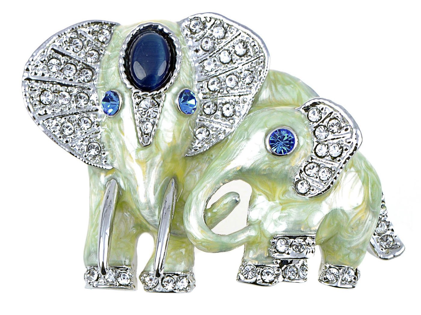 Alilang Crystal Sapphire Eyed Pearlescent Paint Elephants Pin Brooch