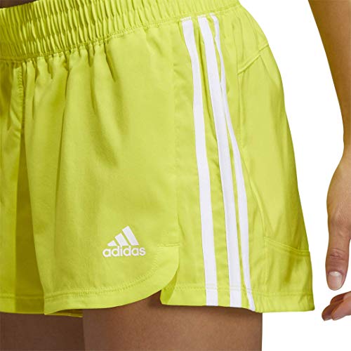 adidas,womens,Pacer 3-Stripes Woven Shorts,Acid Yellow/White,X-Small