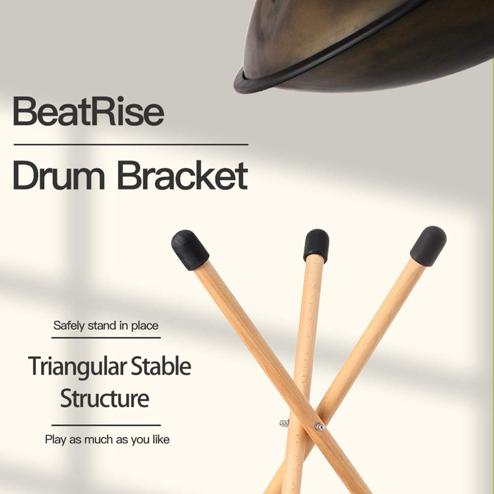 BeatRise Steel Tongue Drum Bracket, Steel Drum Handpan Stand, Solid Beech Wood Tripod Structure Tank Drum Holder, Ideal for 12 to 22 Inch Percussion Instrument (Medium)