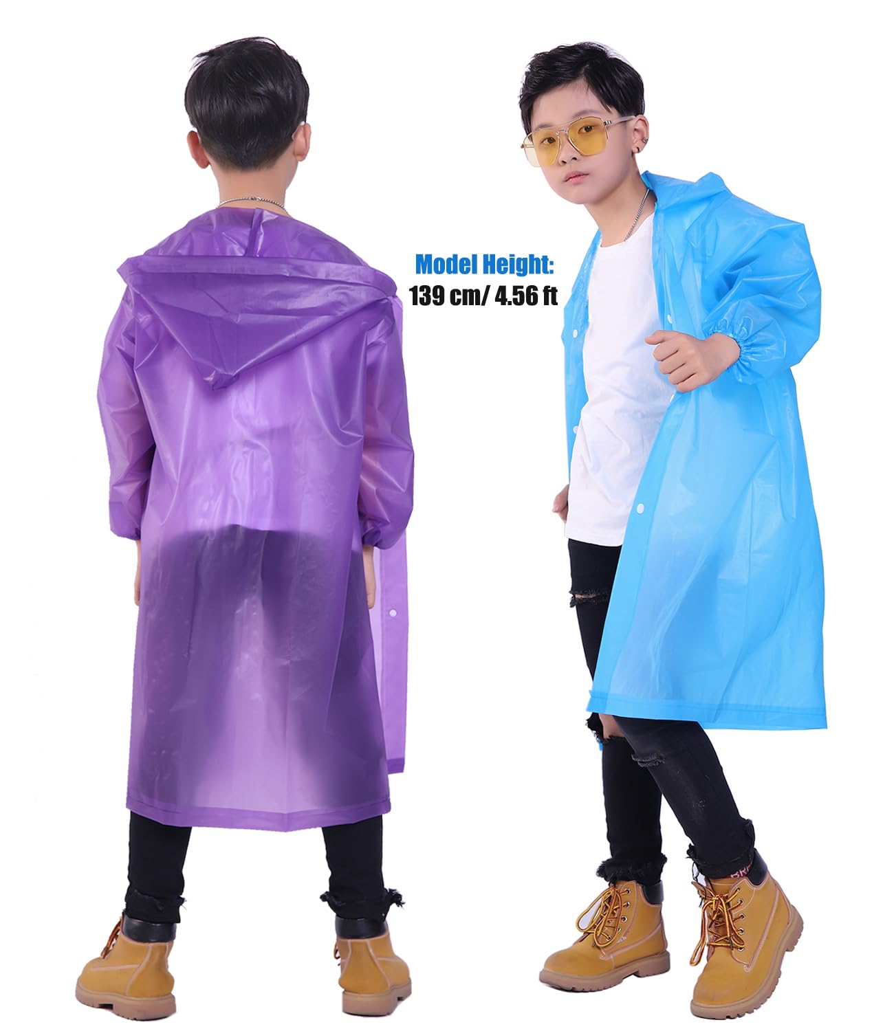 Makonus Kids Rain Jacket, 2 Pack Rain Ponchos for Kids with Hood and Sleeves Reusable Raincoats for Boys and Girls