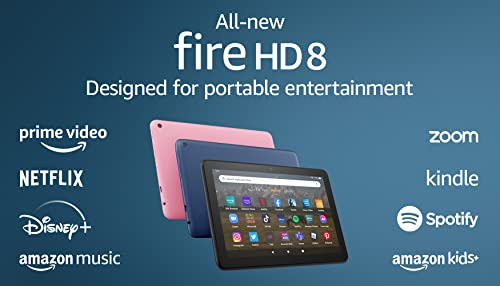 Fire HD 8 tablet, 8” HD Display, 64 GB, 30% faster processor, designed for portable entertainment, (2022 release), Black