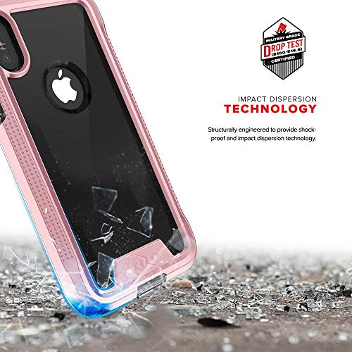 Zizo ION Series for iPhone Xs Max case Military Grade Drop Tested with Tempered Glass Screen Protector (Rose Gold & Clear)